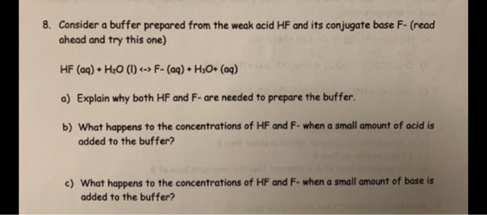 Solved 8. Consider a buffer prepared from the weak acid HF | Chegg.com