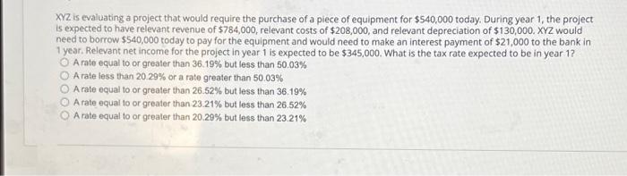 Solved XYZ is evaluating a project that would require the | Chegg.com