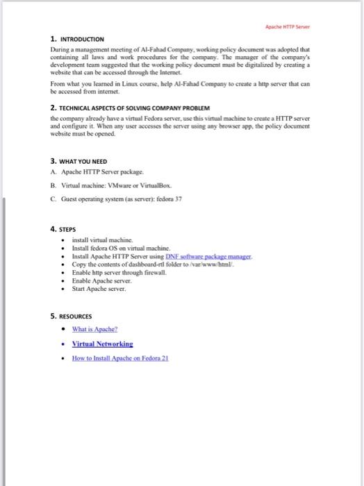 Solved Linux lab project 1 Apache HTTP Server 1. | Chegg.com