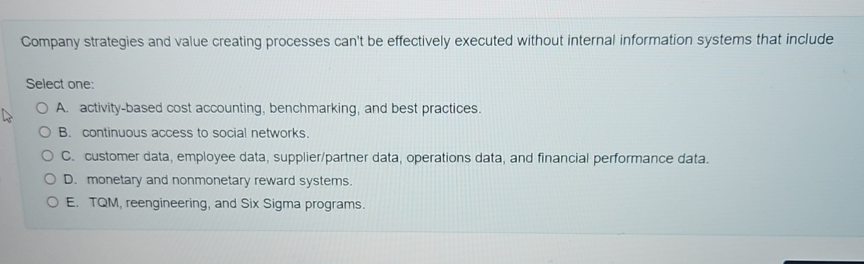 Solved Company strategies and value creating processes can't | Chegg.com