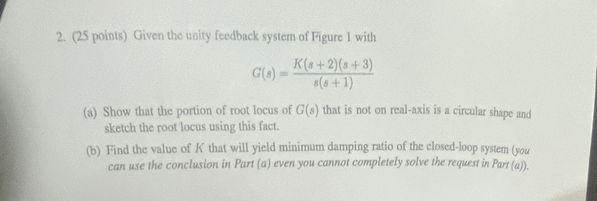 Solved (25 ﻿points) ﻿Given the unity feedback system of | Chegg.com