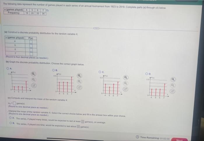 Solved The following data represent the number of games | Chegg.com