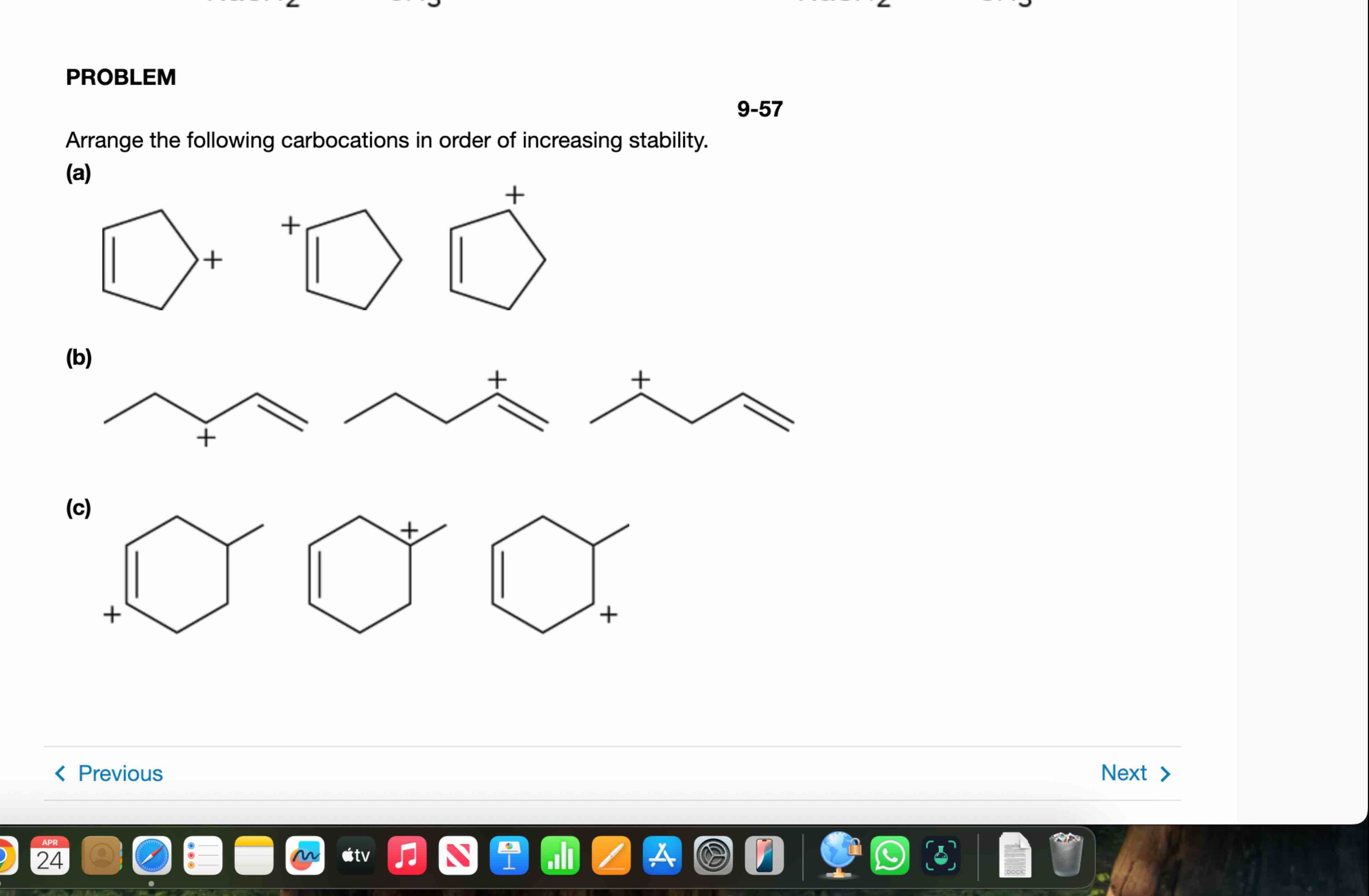 Solved PROBLEMArrange the following carbocations in order of | Chegg.com