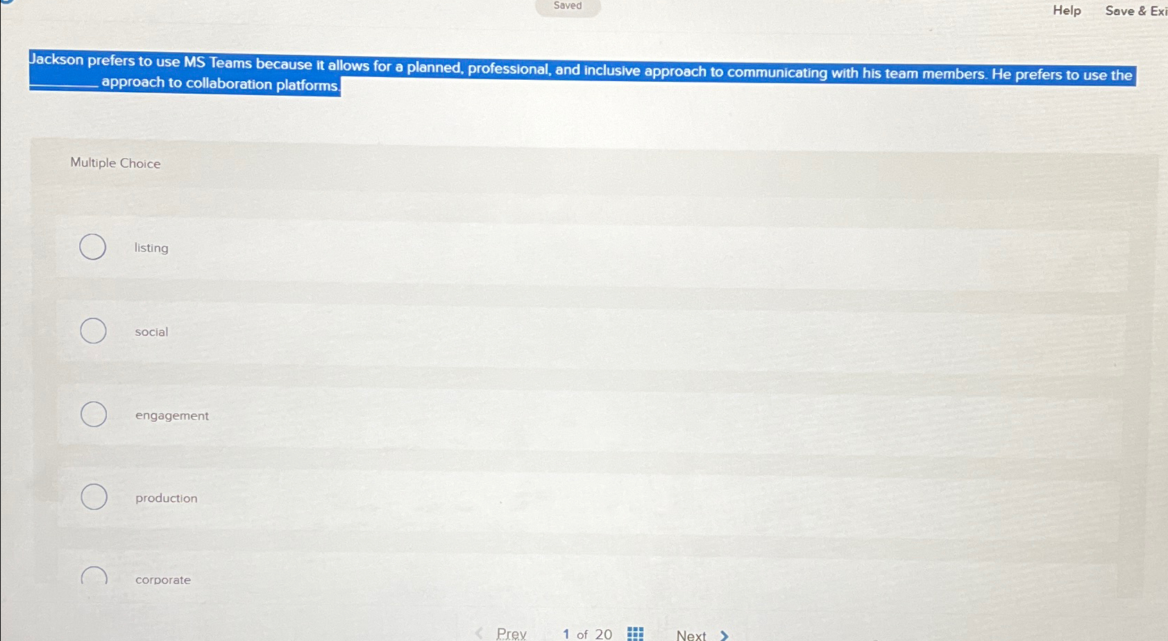 Solved HelpSave & ExiJackson prefers to use MS Teams because | Chegg.com Solved HelpSave & ExiJackson prefers to use MS Teams because | Chegg.com