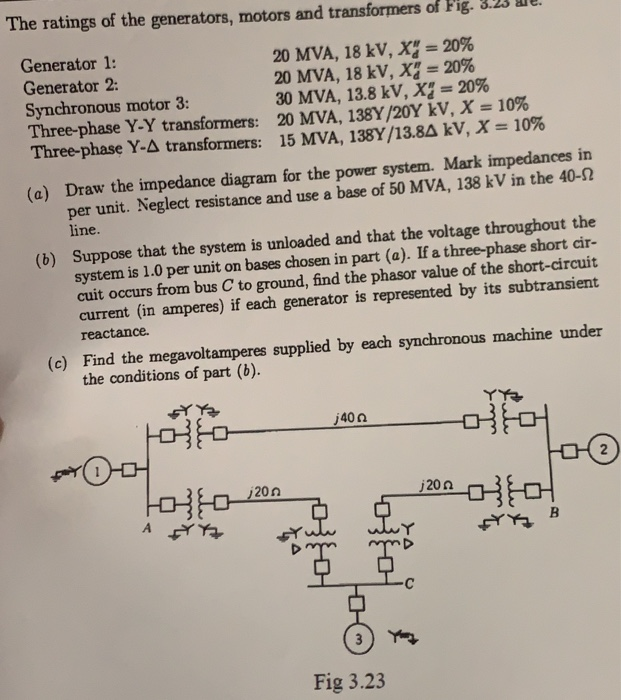 Solved The ratings of the generators, motors and | Chegg.com