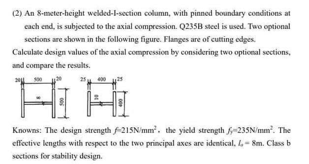 Solved (2) An 8-meter-height welded-I-section column, with | Chegg.com