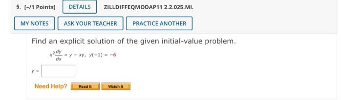 Solved 5. (-/1 Points) DETAILS ZILLDIFFEQMODAP11 2.2.025.MI. | Chegg.com
