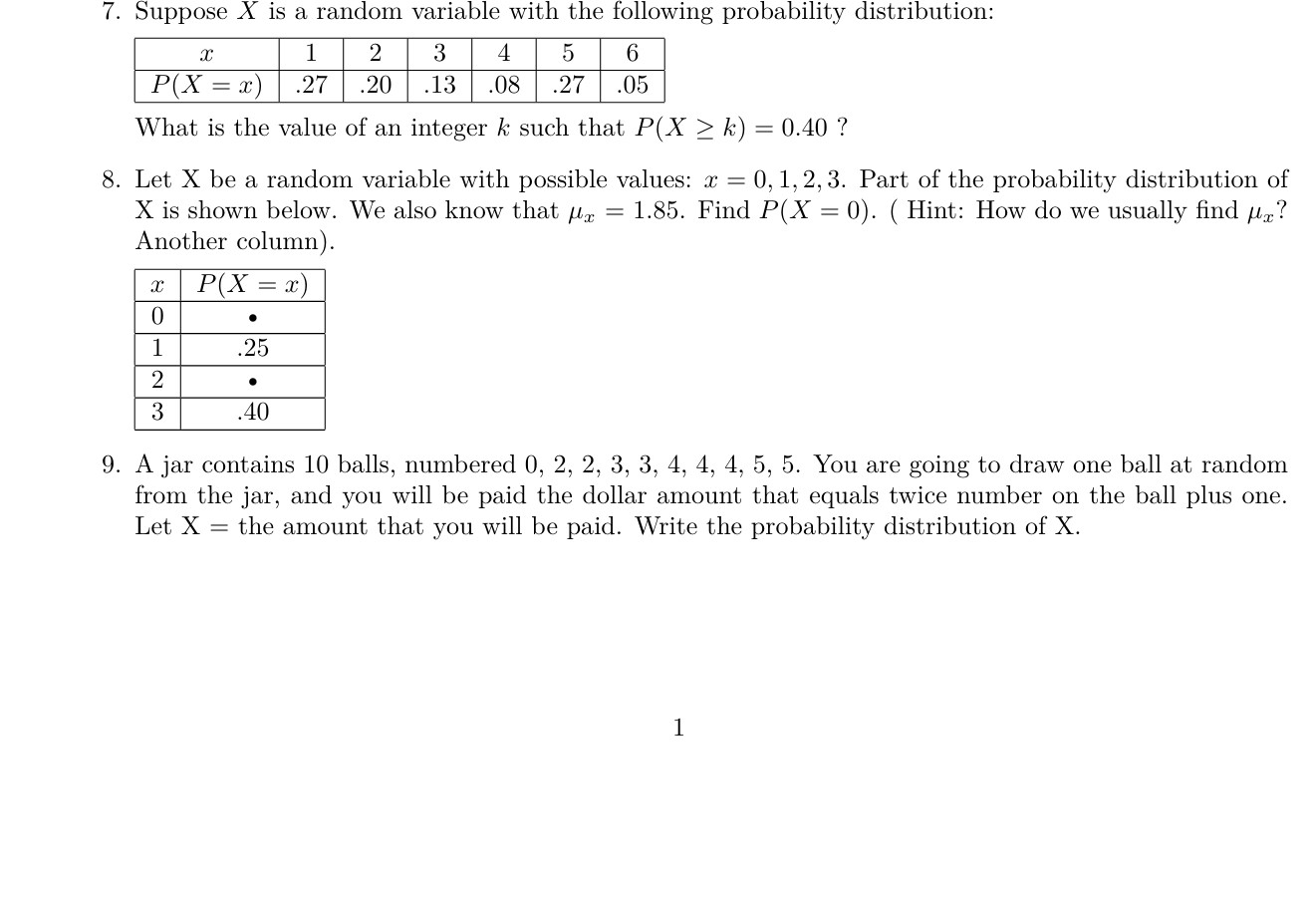 Solved Suppose x ﻿is a random variable with the following | Chegg.com