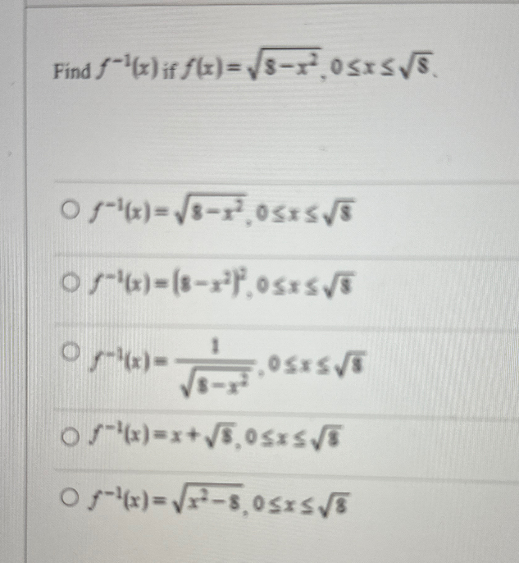 Solved Find f-1(x) ﻿if | Chegg.com