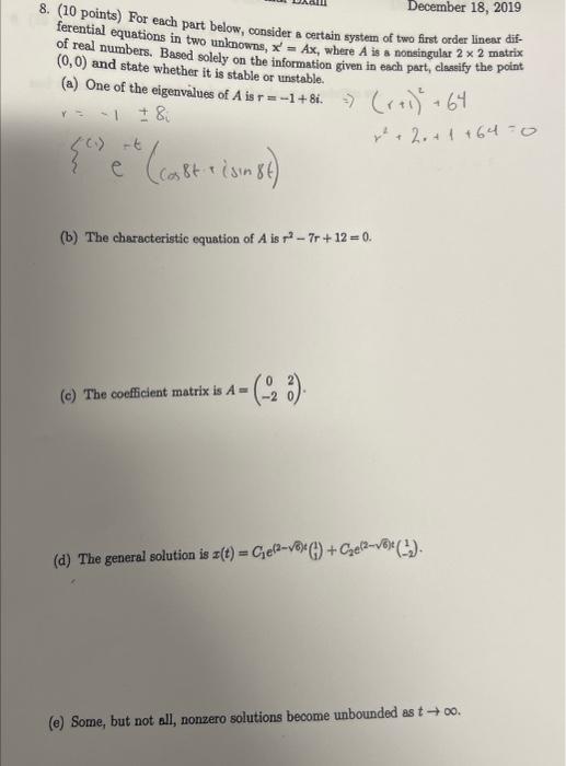 8. ( 10 points) For each part below, consider a | Chegg.com