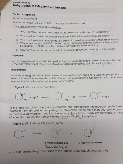 Solved Experiment 10 Dehydration of 2-Methylcyclohexanol Pre | Chegg.com