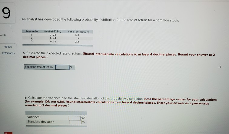 Solved 9 An analyst has developed the following probability | Chegg.com