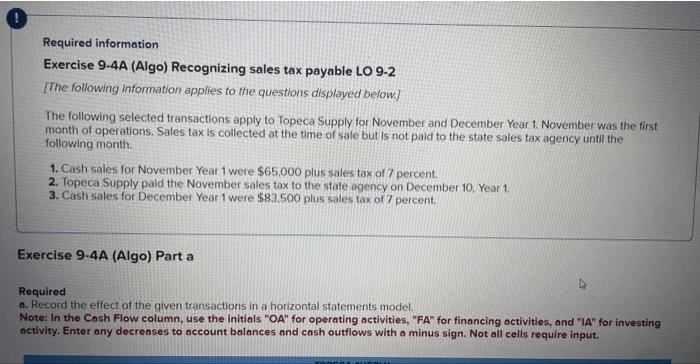 Solved Required information Exercise 9-4A (Algo) Recognizing | Chegg.com