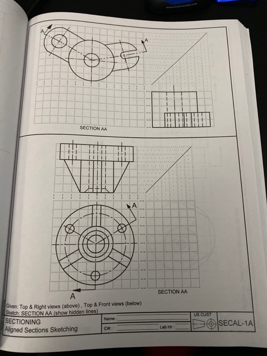 Solved SECTION AA 1 A SECTION AA A Given: Top & Right views | Chegg.com