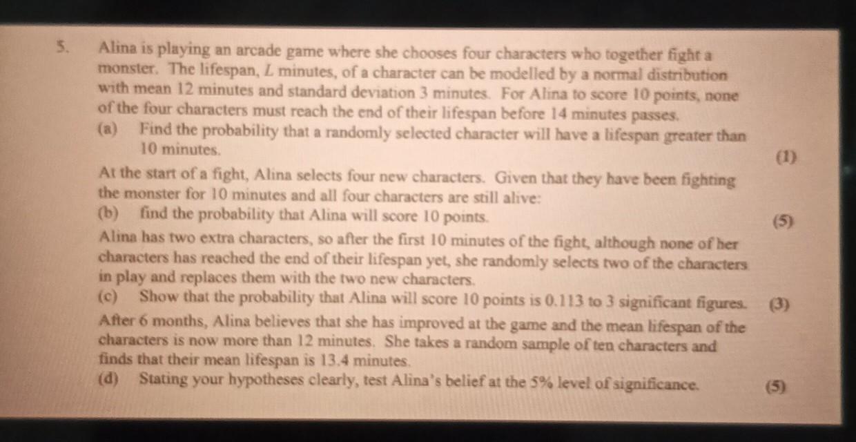 Solved 5. Alina is playing an arcade game where she chooses | Chegg.com