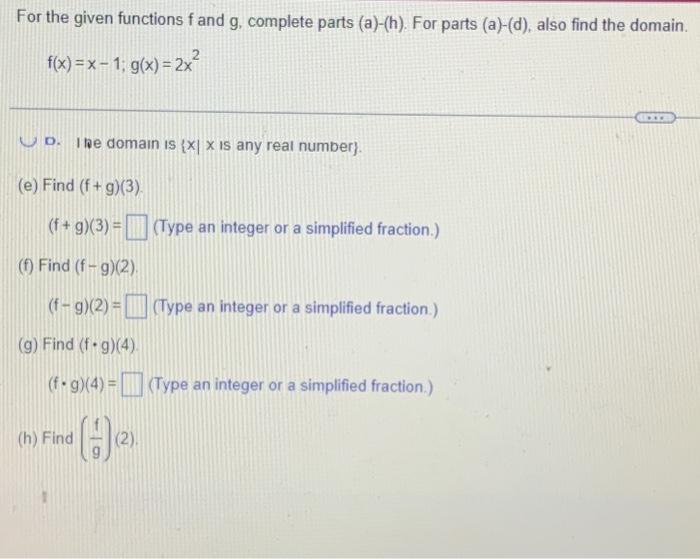 Solved For the given functions f and g, complete parts | Chegg.com