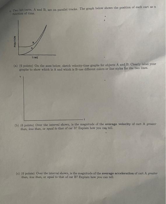 Solved 4. Two lab carts, A and B, are on parallel tracks. | Chegg.com