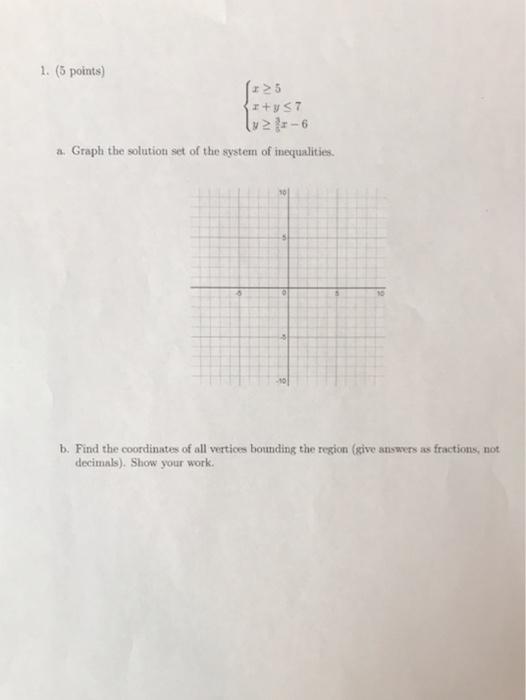Solved 1. (5 points) Zatyst a. Graph the solution set of the | Chegg.com