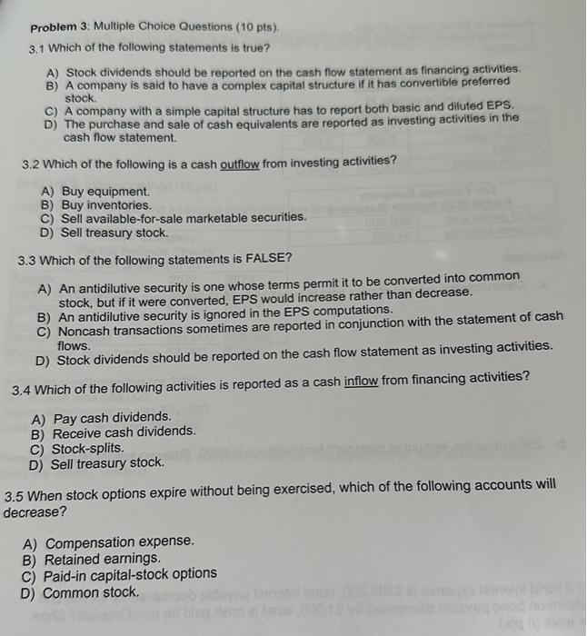 Solved Problem 3: Multiple Choice Questions (10 pts). 3.1 | Chegg.com