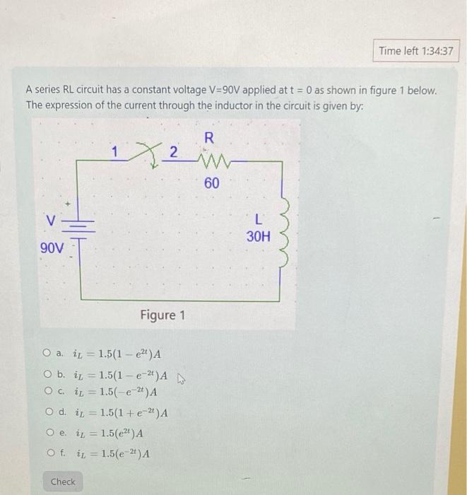 Solved A series RL circuit has a constant voltage V=90 V | Chegg.com