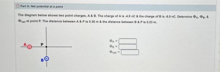 Solved The diagram below shows two point charges, A \& B. | Chegg.com