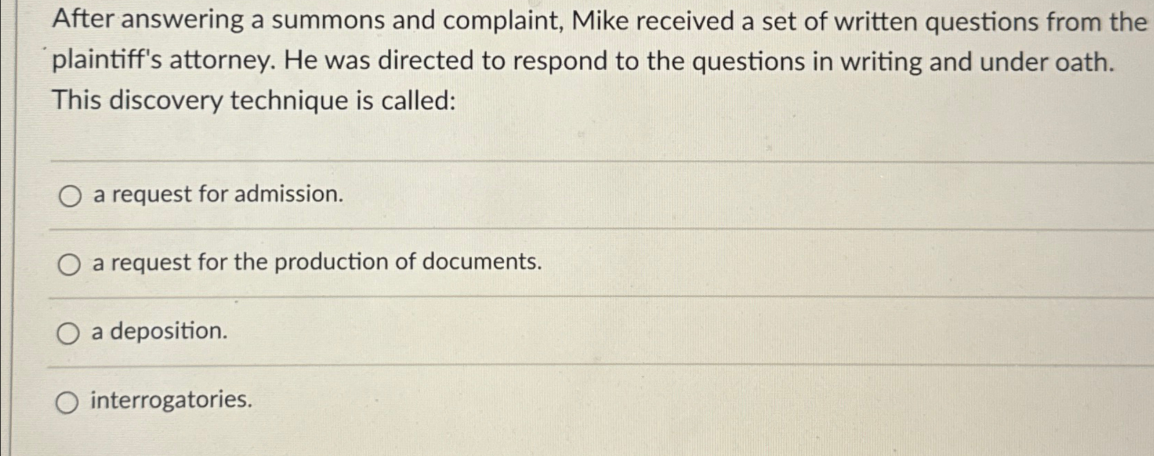 Solved After answering a summons and complaint, Mike | Chegg.com