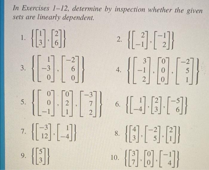 Solved In Exercises 1-12, determine by inspection whether | Chegg.com
