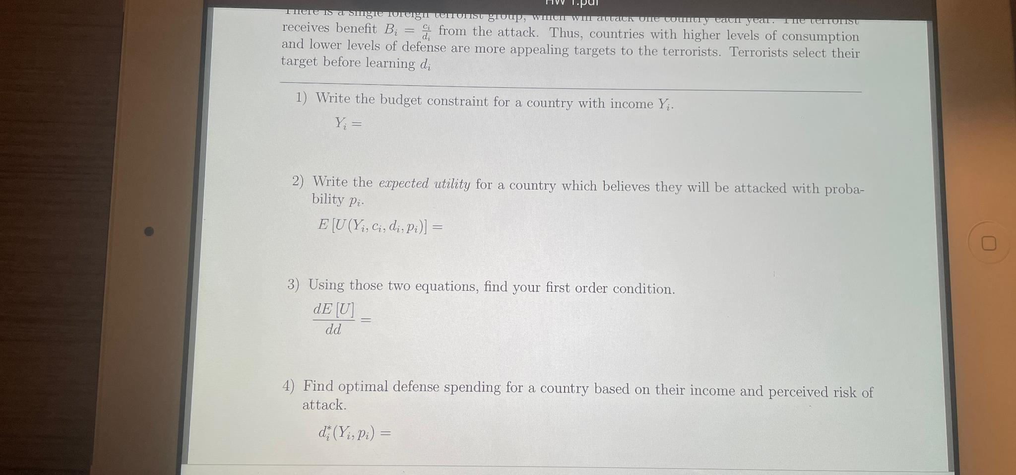 Solved receives benefit Bi=cidi ﻿from the attack. Thus, | Chegg.com