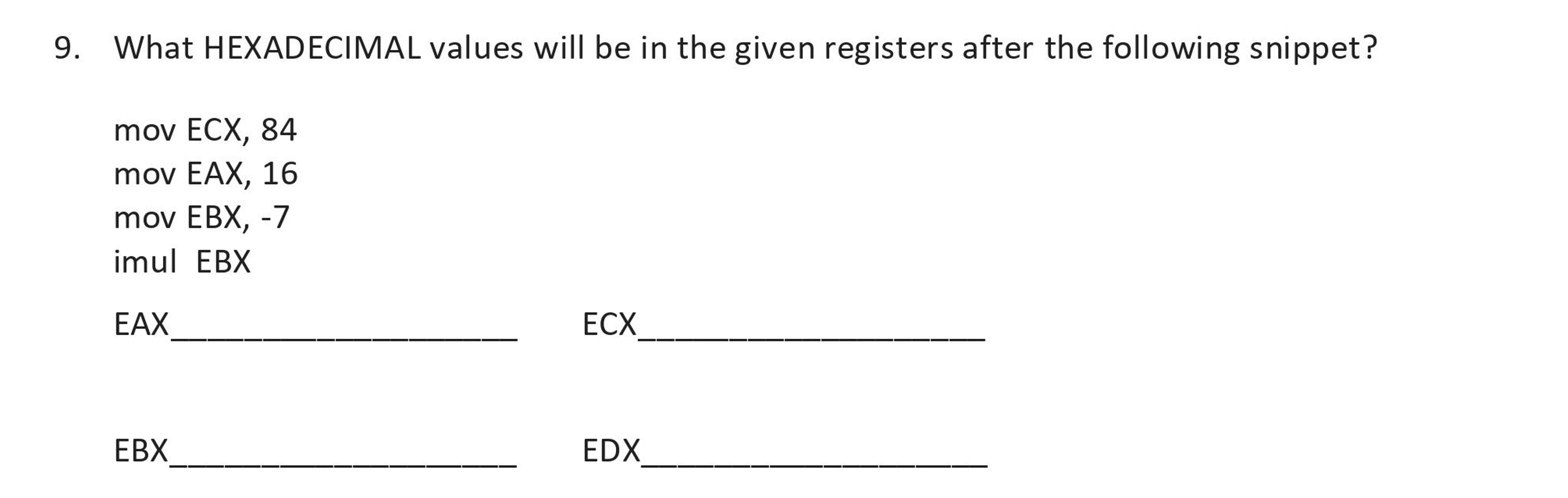 Solved What HEXADECIMAL values will be in the given | Chegg.com