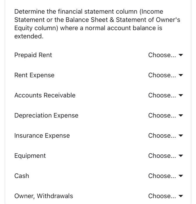 Solved Determine the financial statement column (Income | Chegg.com