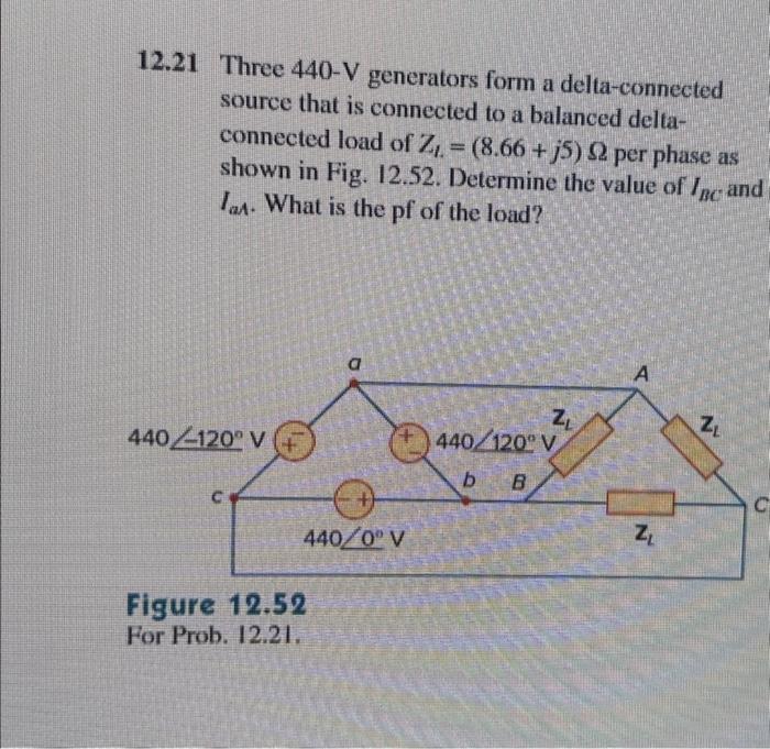 Solved 12.21 Three 440- V generators form a delta-connected | Chegg.com