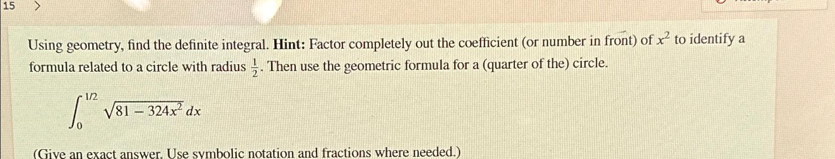Solved Using geometry, find the definite integral. Hint: | Chegg.com Solved Using geometry, find the definite integral. Hint: | Chegg.com