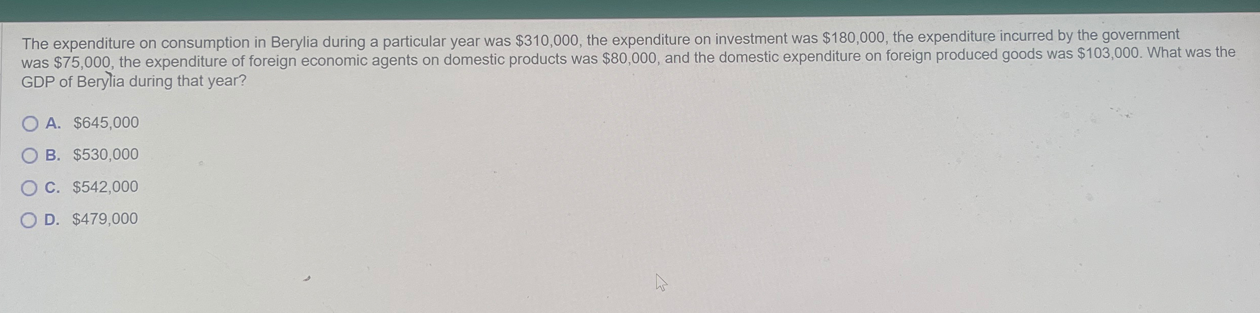 Solved The expenditure on consumption in Berylia during a | Chegg.com