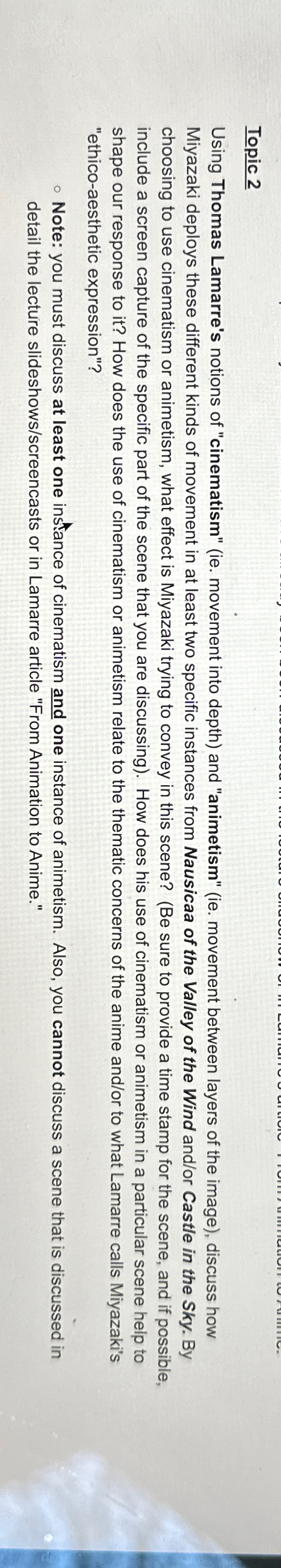 Topic 2Using Thomas Lamarre's notions of "cinematism" | Chegg.com