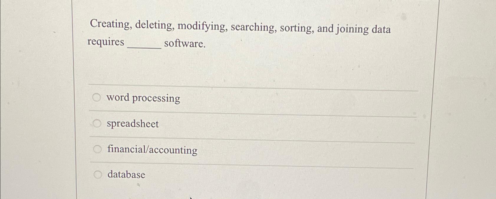 Solved Creating, deleting, modifying, searching, sorting, | Chegg.com