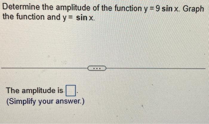 Solved Determine the amplitude of the function y=9sinx. | Chegg.com