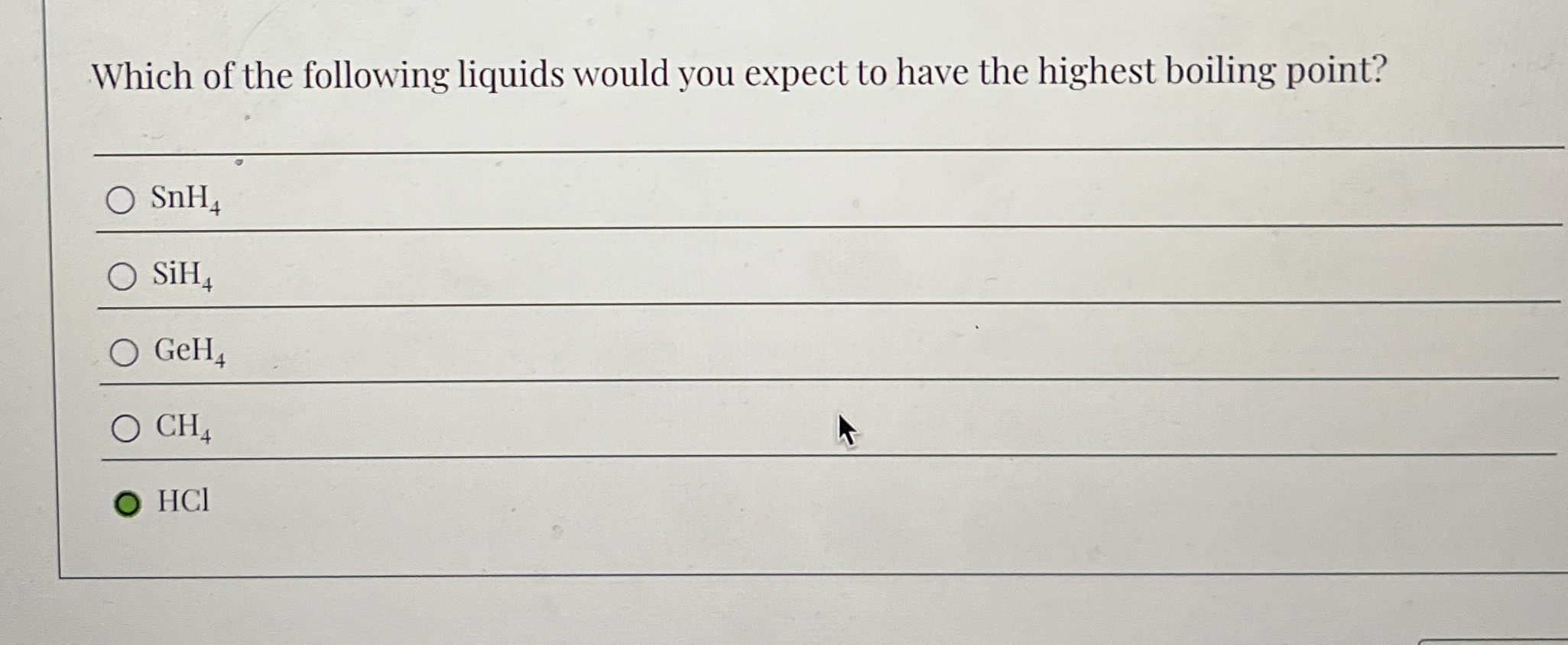 Solved Which of the following liquids would you expect to | Chegg.com