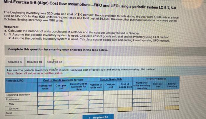 Solved Mini-Exercise 5-6 (Algo) Cost flow assumptions-FIFO | Chegg.com