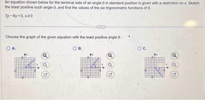 Solved An equation shown below for the terminal side of an | Chegg.com