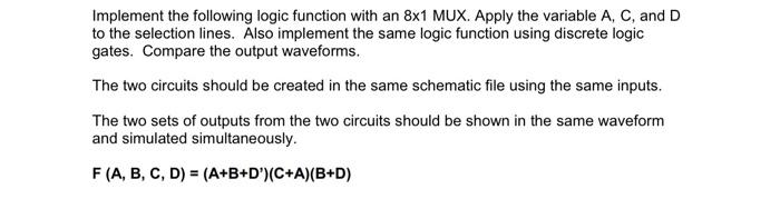 Implement The Following Logic Function With An 8×1 