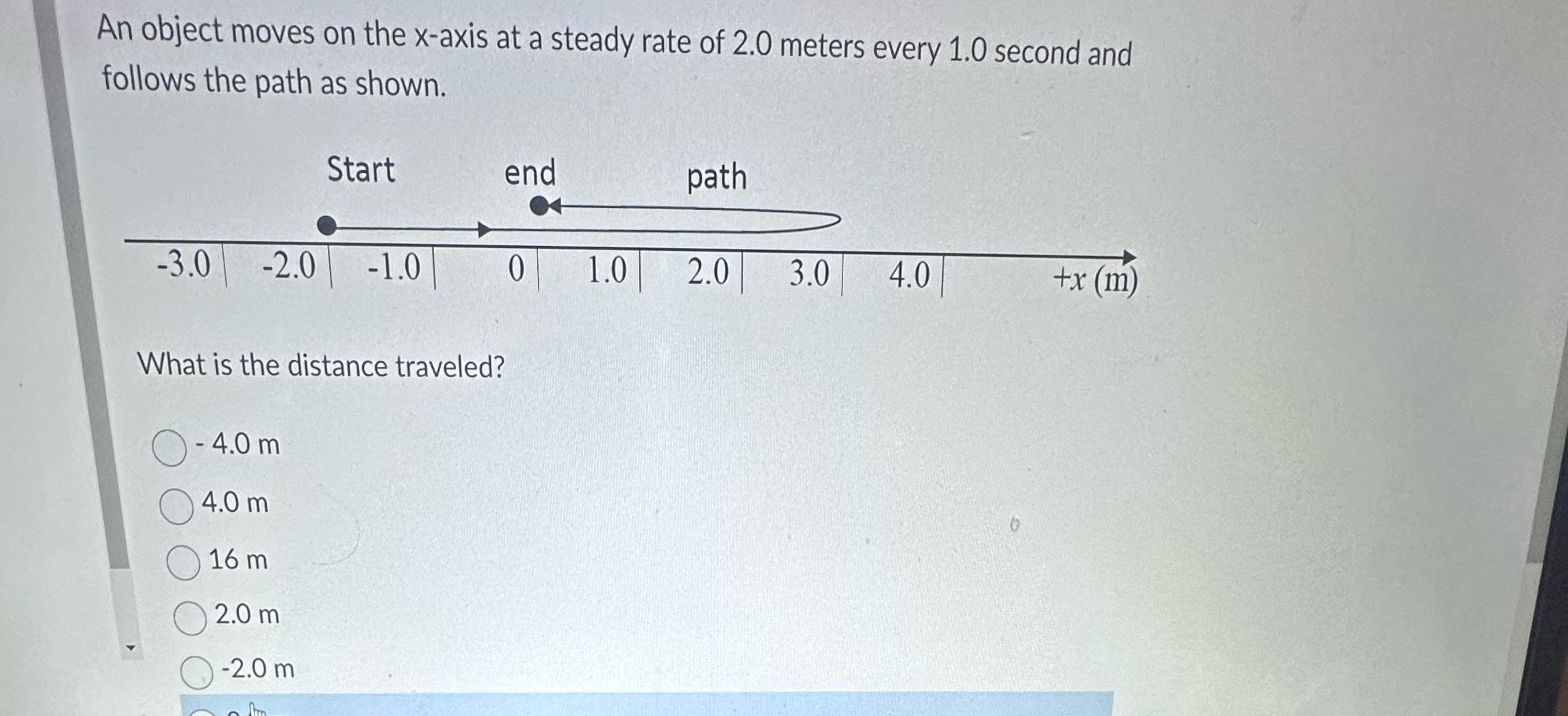 Solved An object moves on the x-axis at a steady rate of 2.0 | Chegg.com