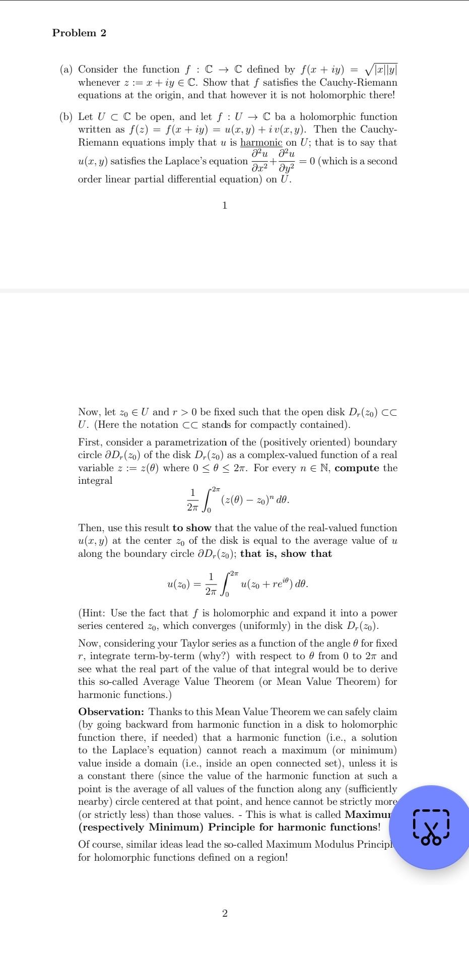 Solved (a) Consider the function f:C→C defined by | Chegg.com