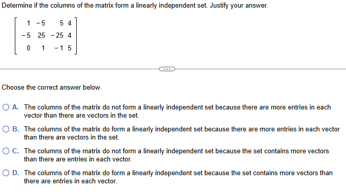 Solved Determine if the columns of the matrix form a | Chegg.com