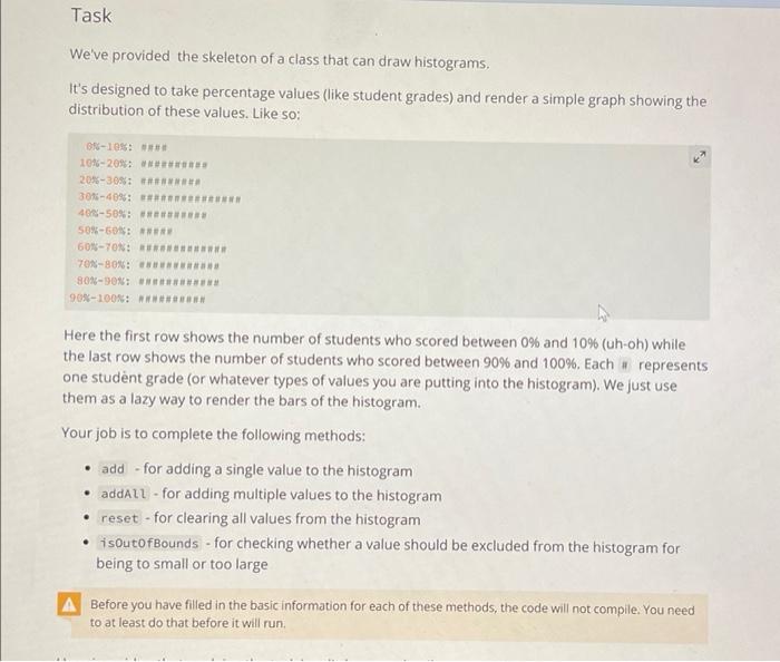 Solved Task We've provided the skeleton of a class that can | Chegg.com