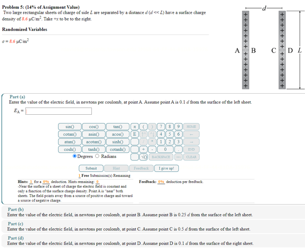 Solved Problem 5: Two large rectangular sheets of charge of | Chegg.com
