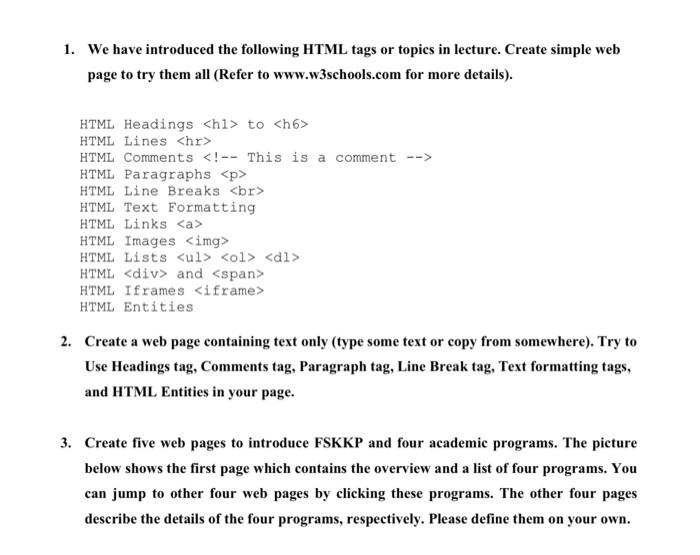Solved 1. We have introduced the following HTML tags or | Chegg.com