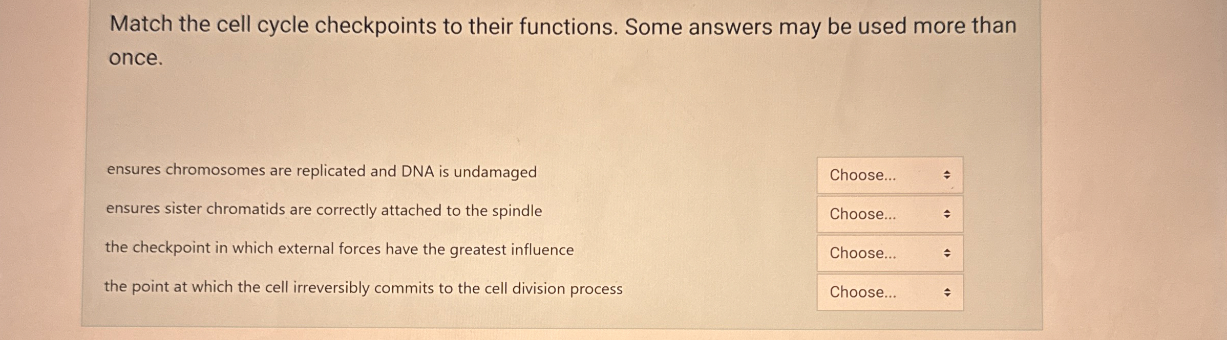 Solved Match the cell cycle checkpoints to their functions. | Chegg.com