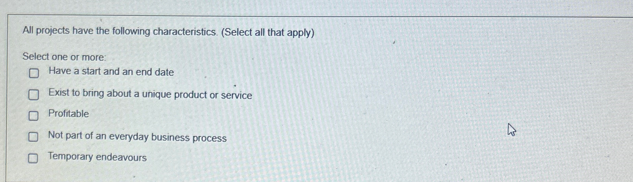 Solved All projects have the following characteristics. | Chegg.com