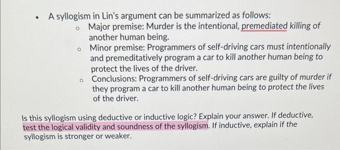 - A syllogism in Lin's argument can be summarized as | Chegg.com