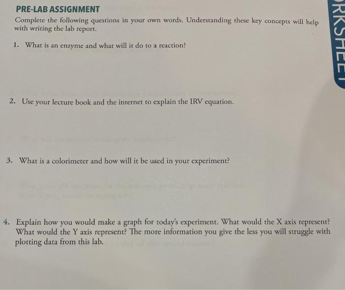 Solved PRE-LAB ASSIGNMENT Complete the following questions | Chegg.com